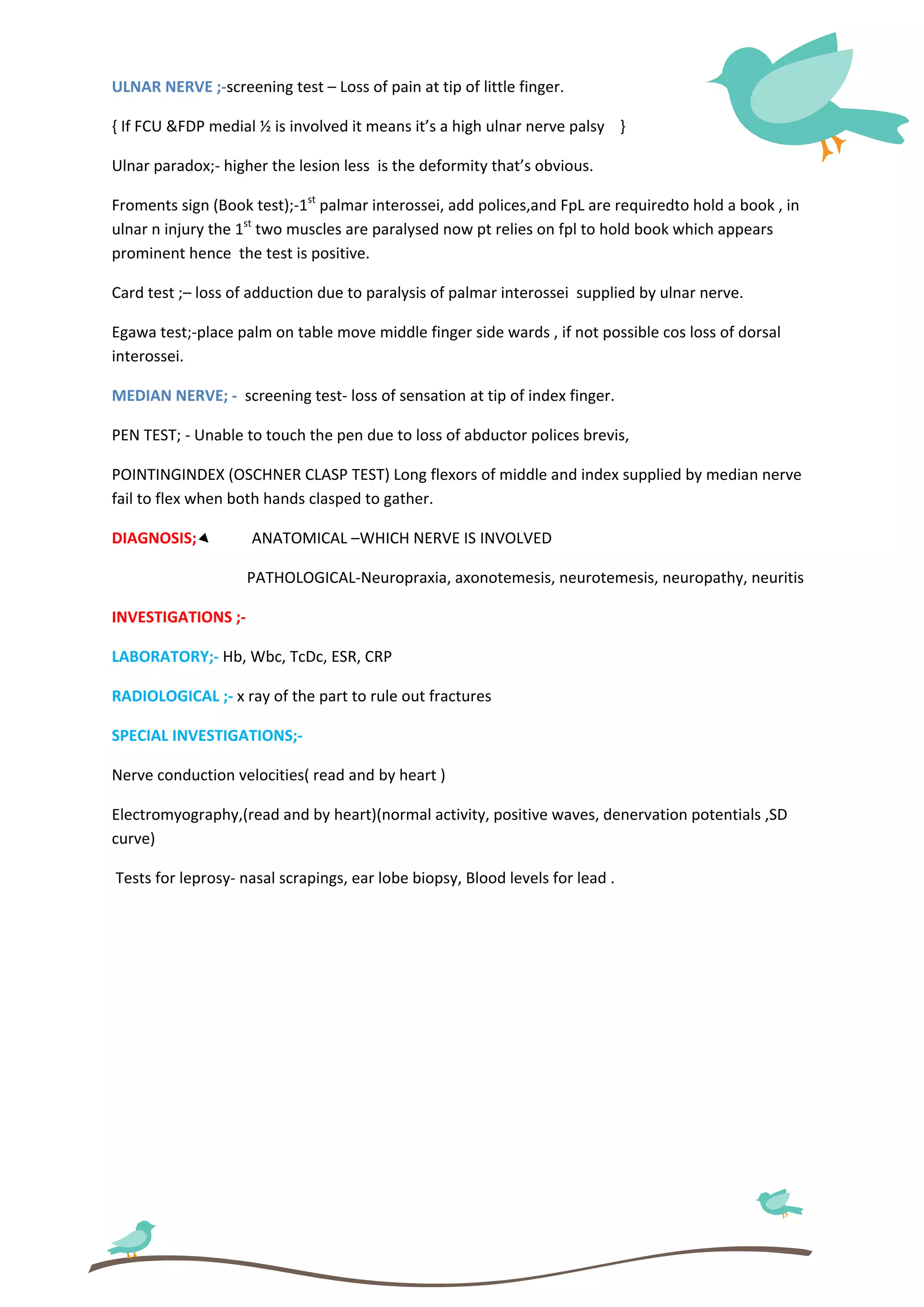 Examination of peripheral nerve injuries | PDF