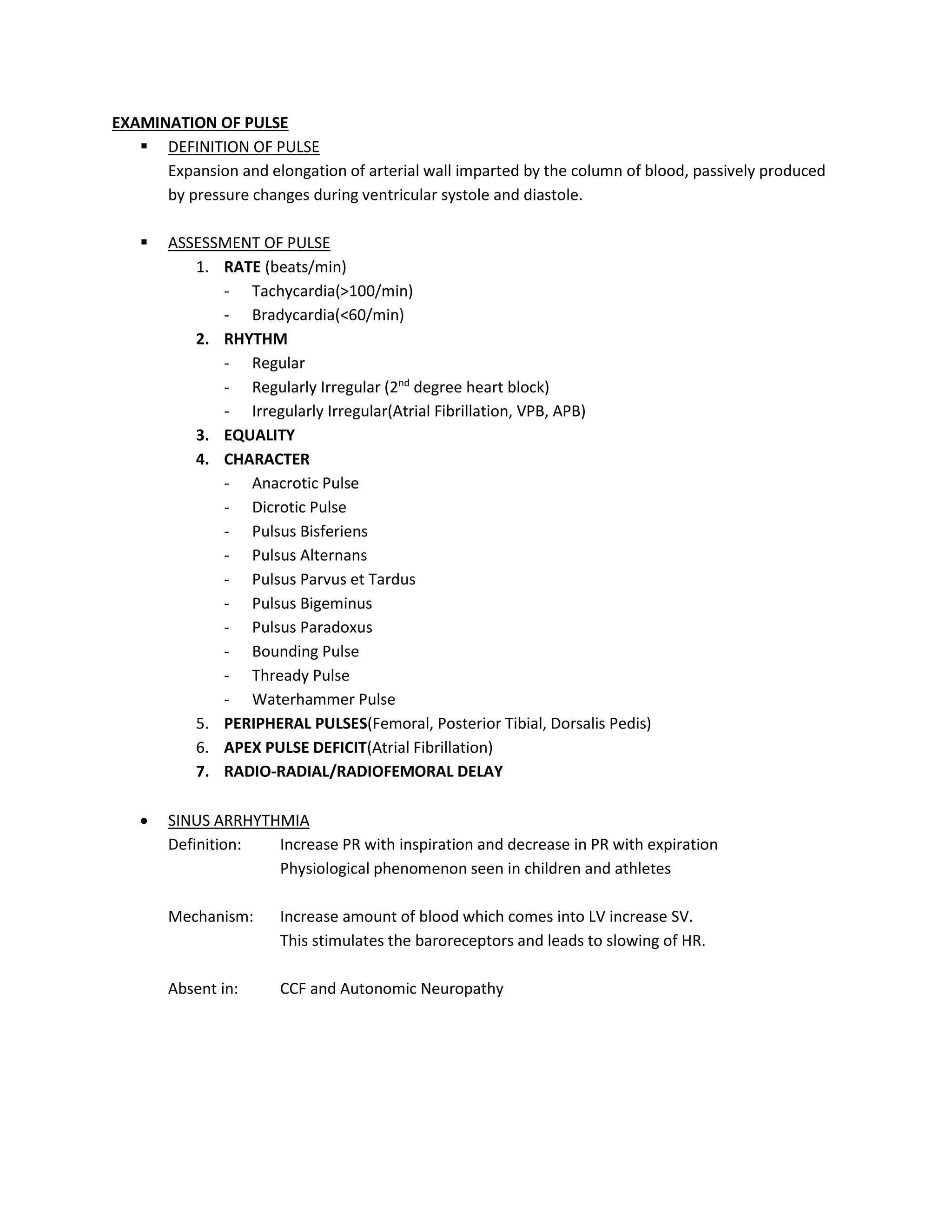 Examination of pulse(CLINICAL MEDICINE) | DOCX