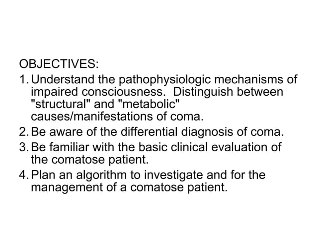 Examination Of The Comatose Patient | PPT