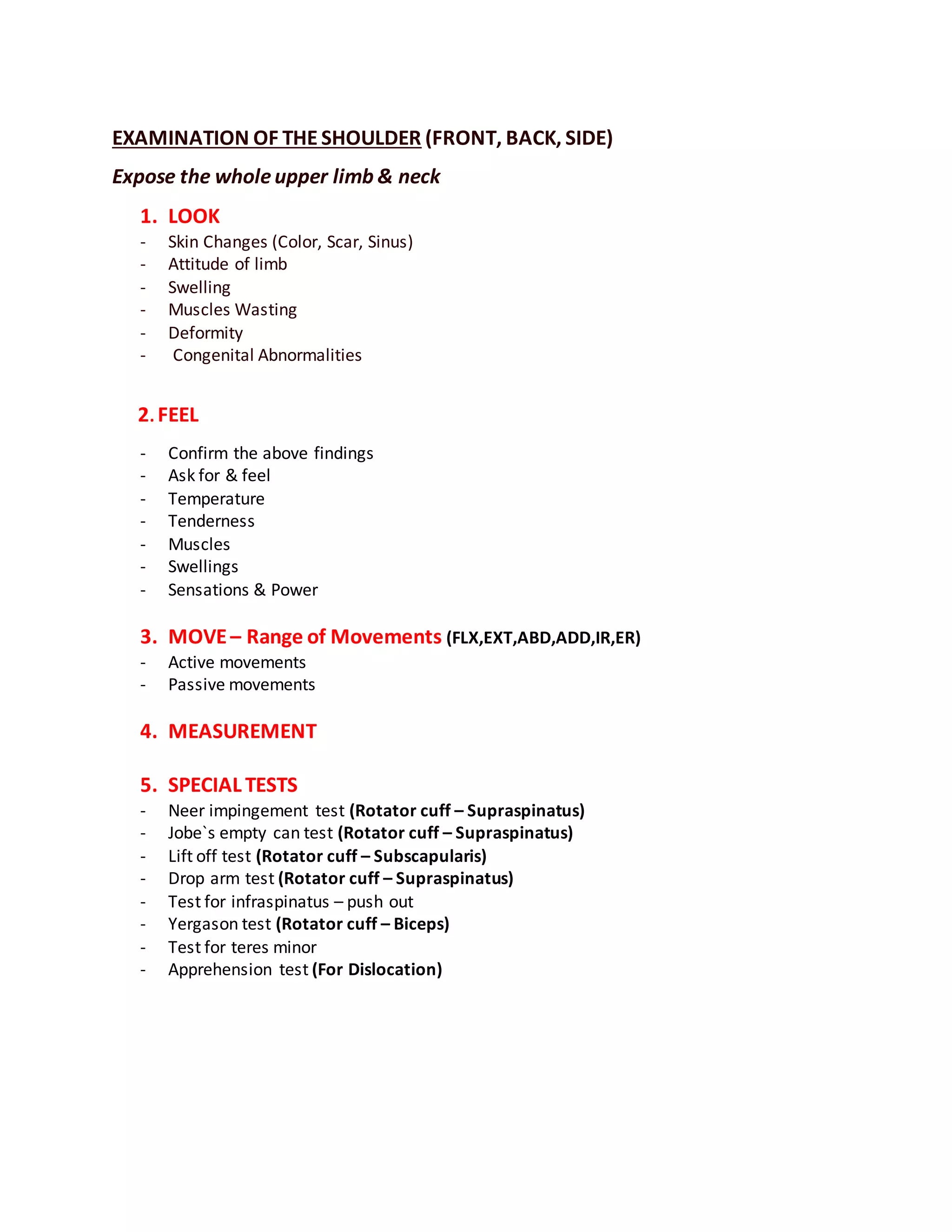 Examination of the shoulder | DOCX