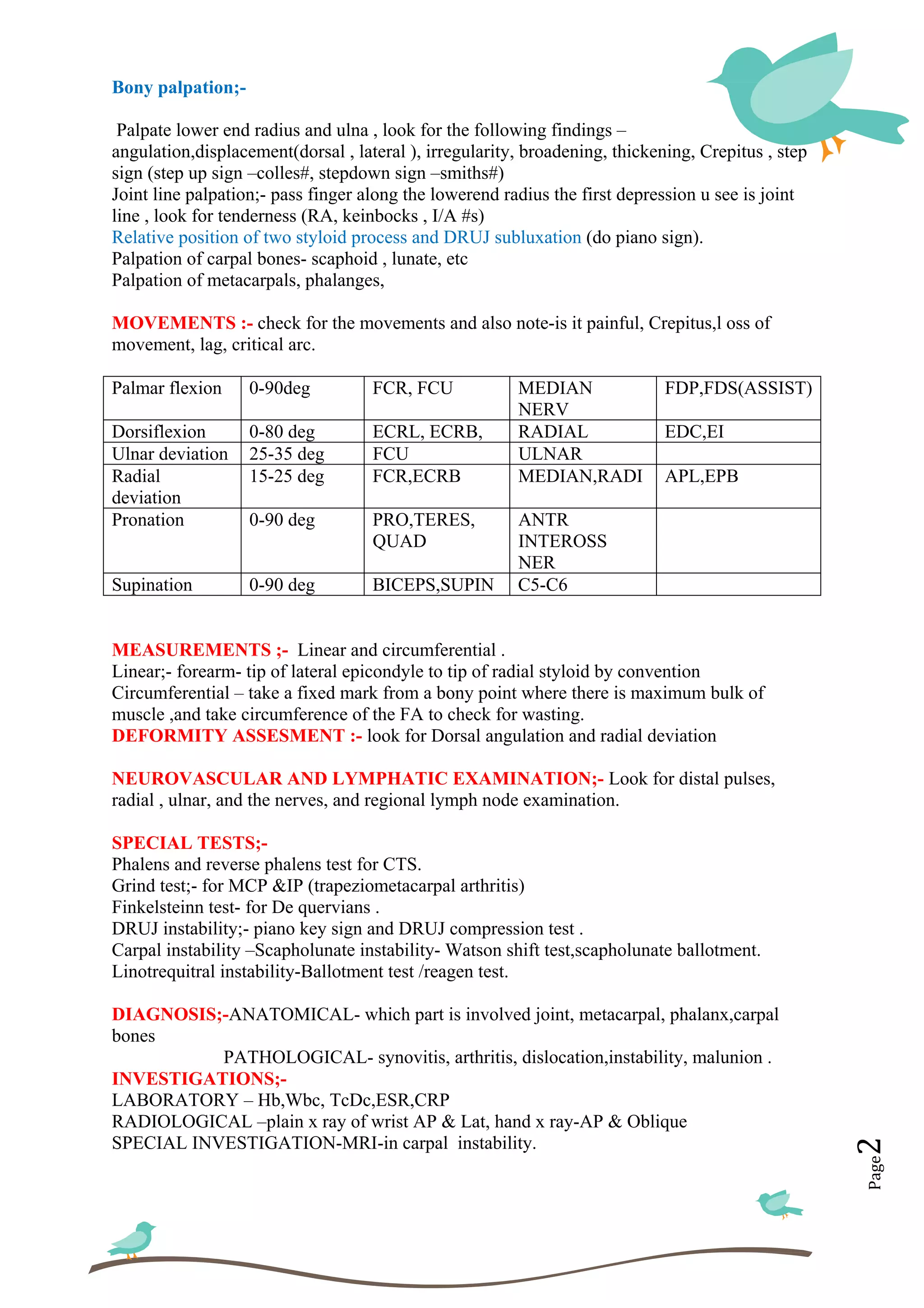 Examination of wrist and hand | PDF