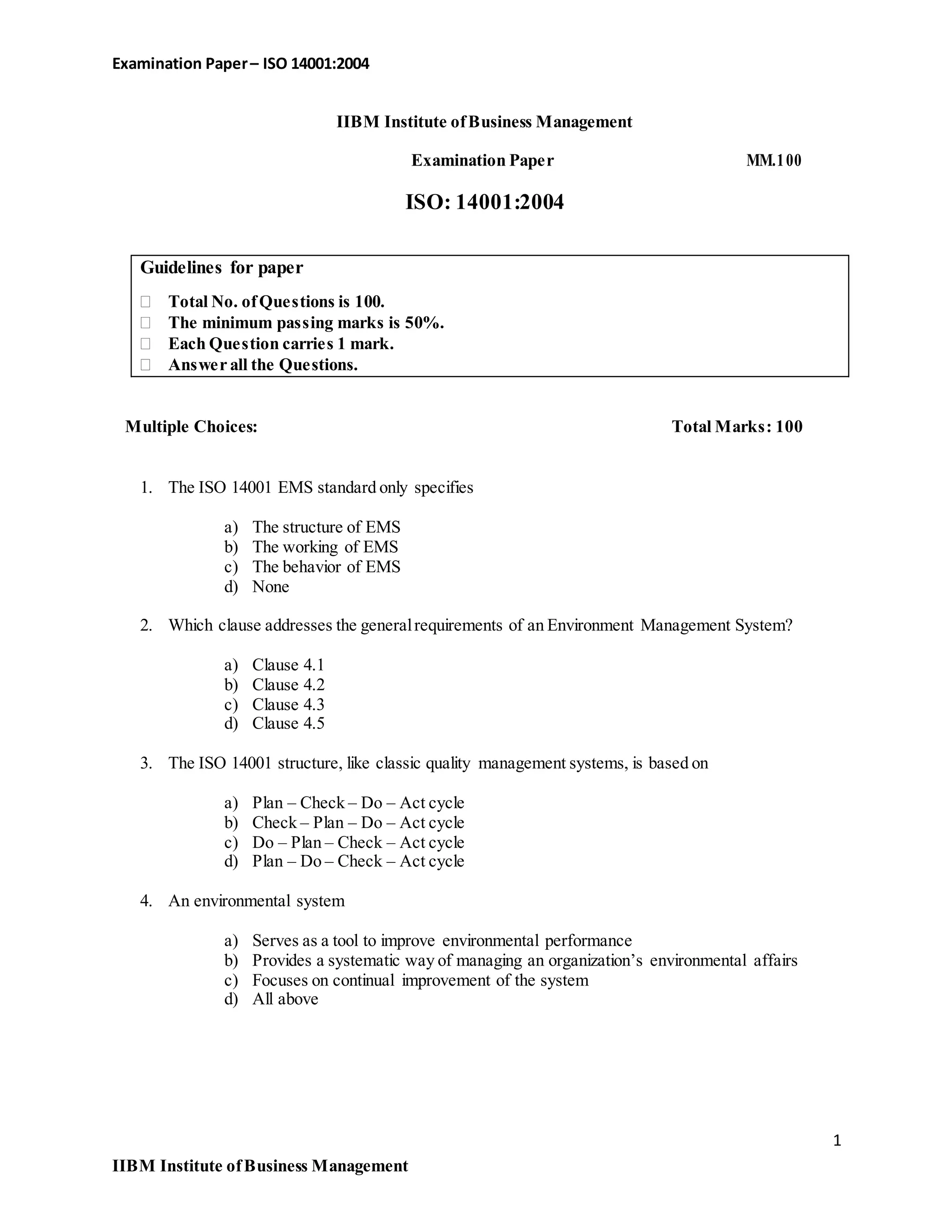 Examination paper of_iso_14001 | DOCX