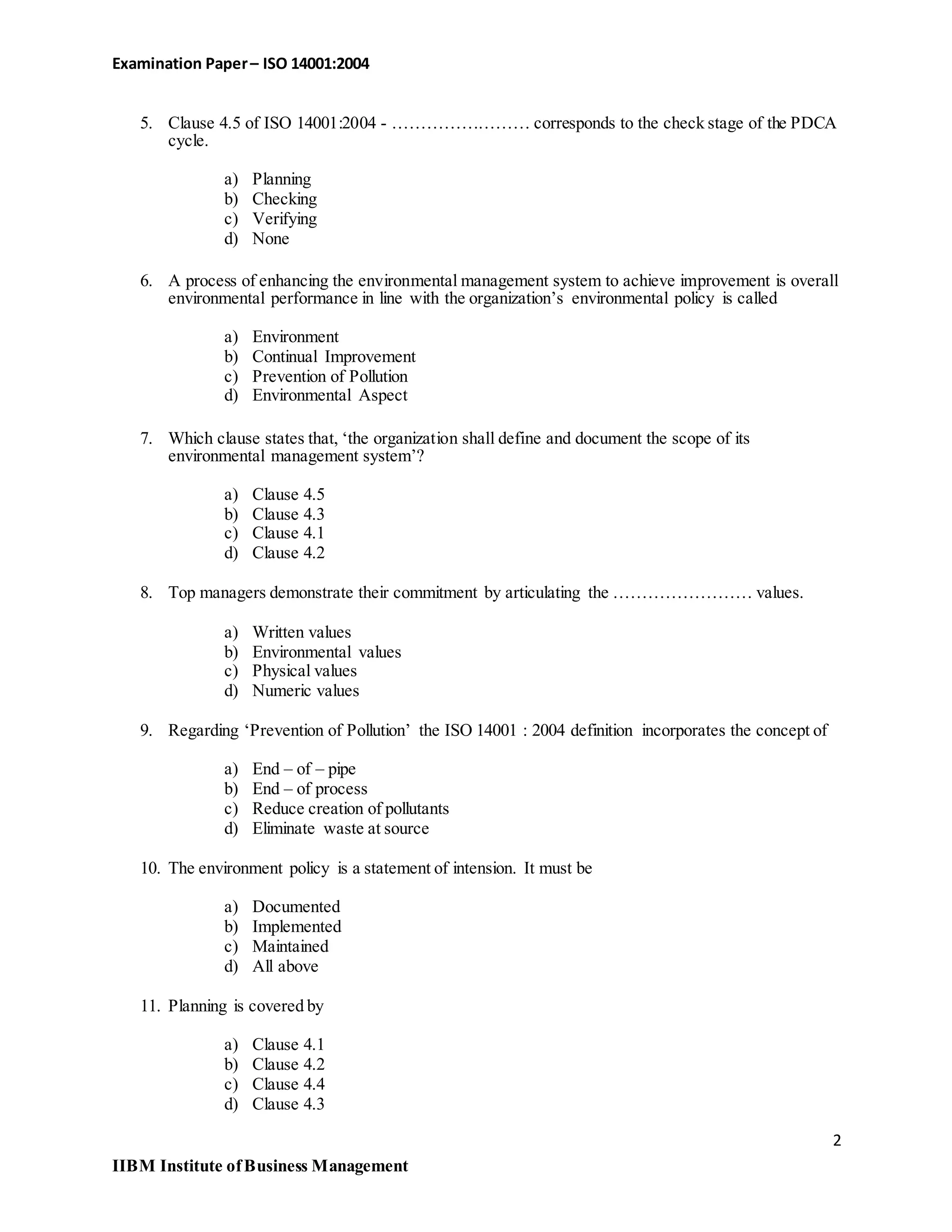 Examination paper of_iso_14001 | DOCX