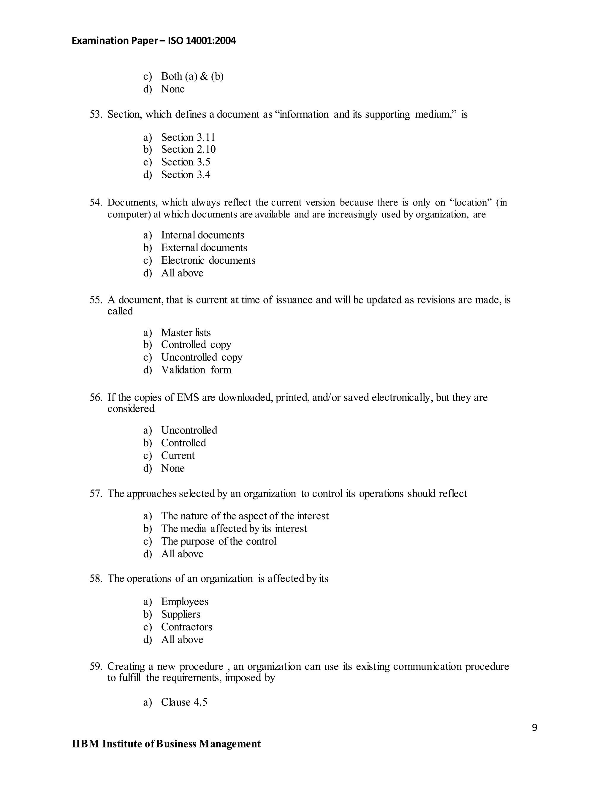 Examination paper of_iso_14001 | DOCX