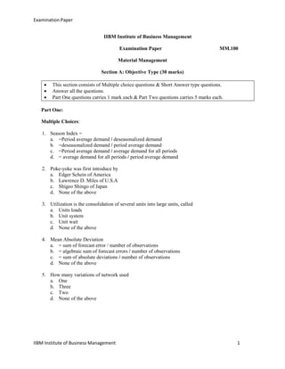 Examination paper of materials management | PDF