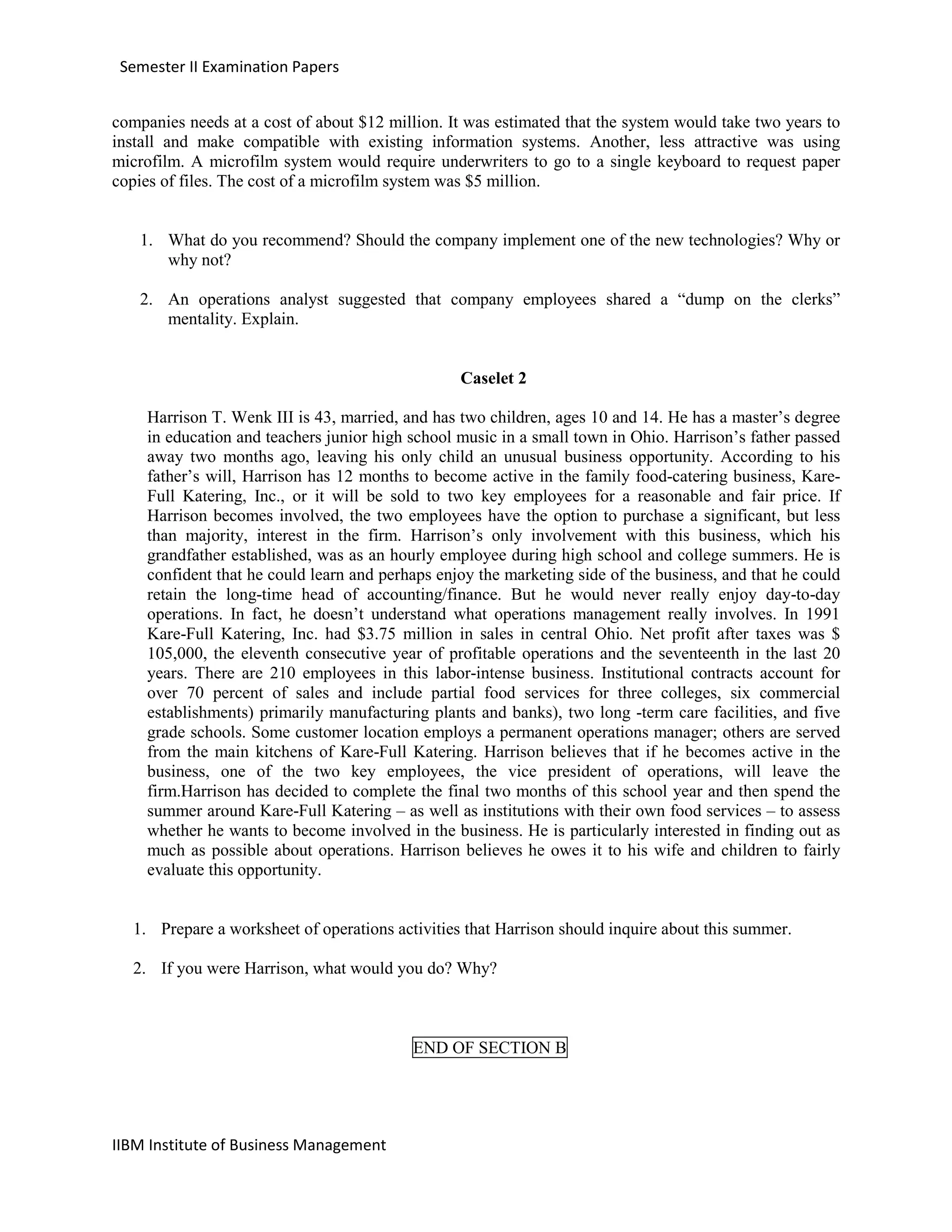 Examination paper of production & operation management | PDF
