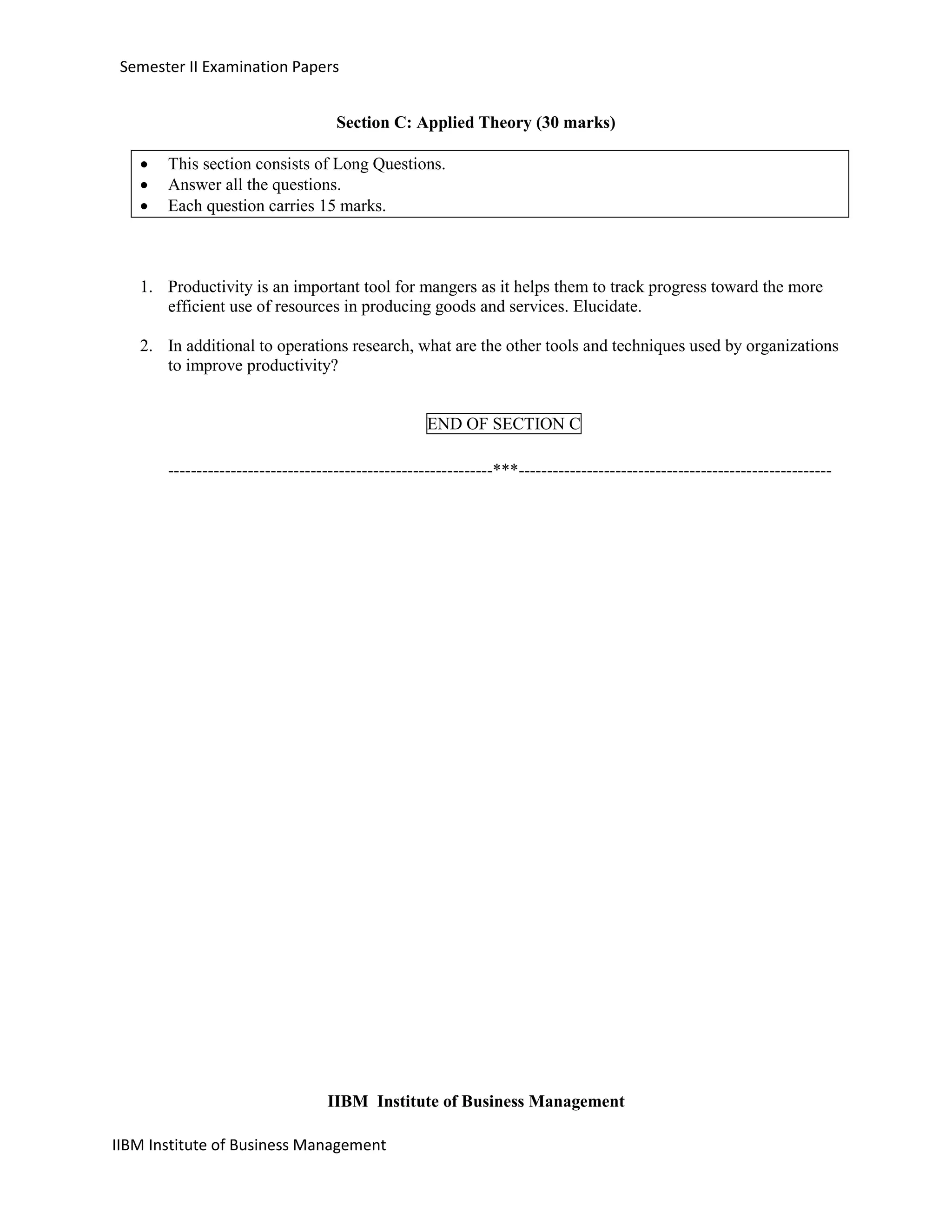 Examination paper of production & operation management | PDF