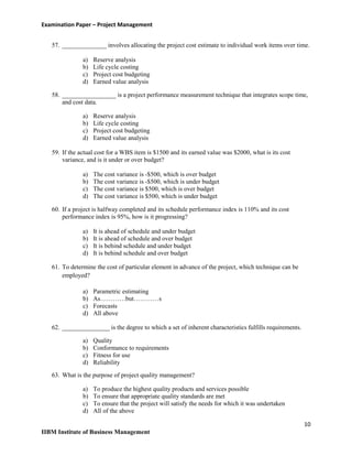 Examination paper of project management certification | PDF