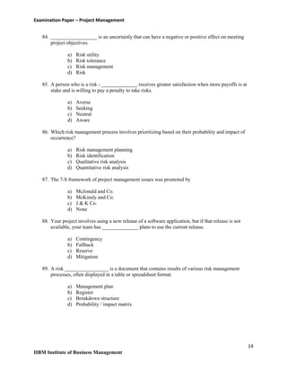 Examination paper of project management certification | PDF