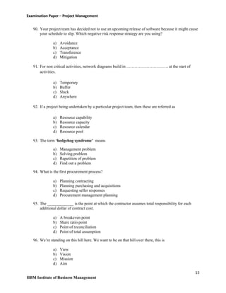 Examination paper of project management certification | PDF