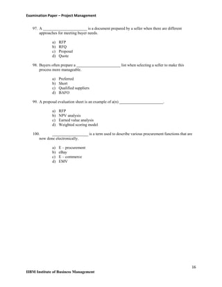 Examination paper of project management certification | PDF