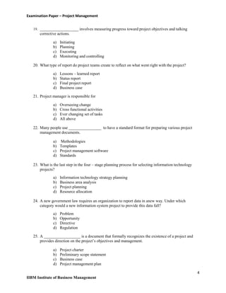 Examination paper of project management certification | PDF