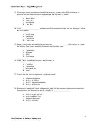 Examination paper of project management certification | PDF | Business ...