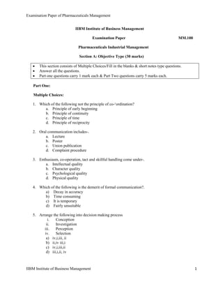 Examination paper pharmaceutical industrial management&pharmaceutical ...