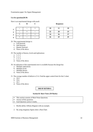 Examination paper six sigma green belt & six sigma black belt | PDF