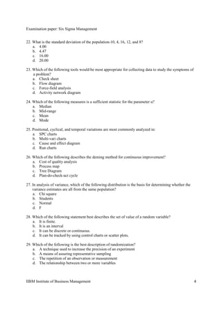 Examination paper six sigma green belt & six sigma black belt | PDF