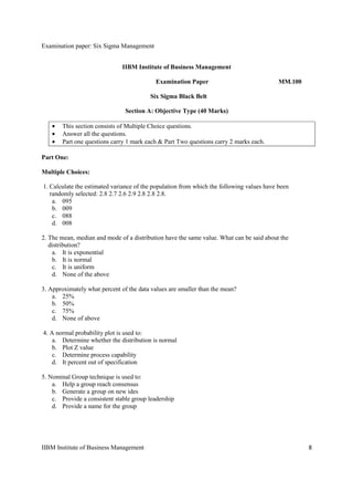 Examination paper six sigma green belt & six sigma black belt | PDF