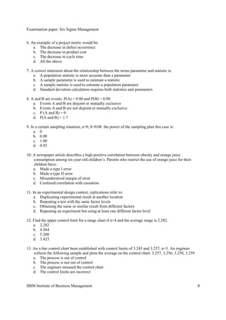 Examination paper six sigma green belt & six sigma black belt | PDF