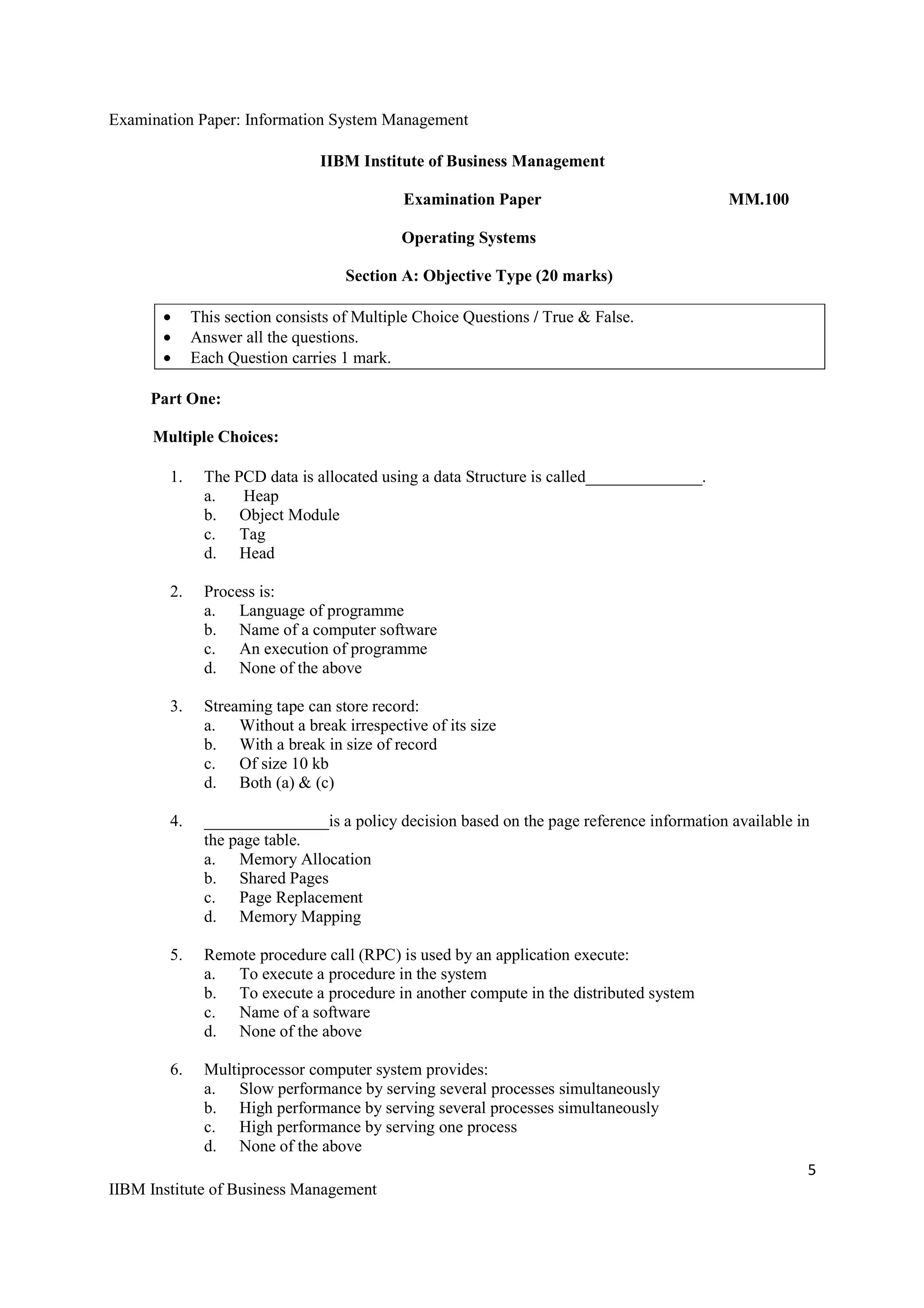 Examination paper system maagement operating systems | PDF