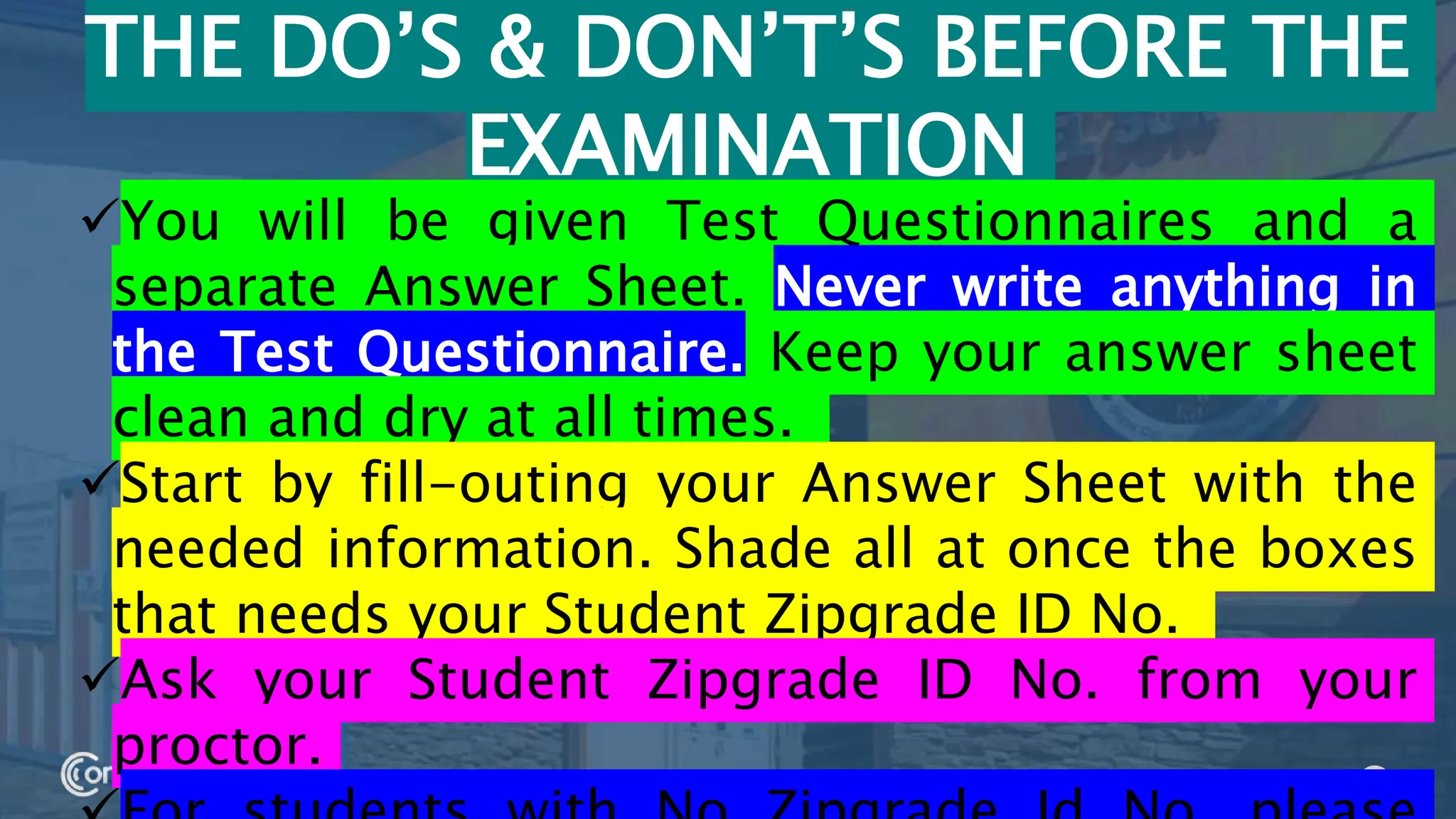 Examination Procedure Zipgrade Final PPT for students viwew | PPTX
