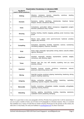 Examination vocabulary literature | PDF