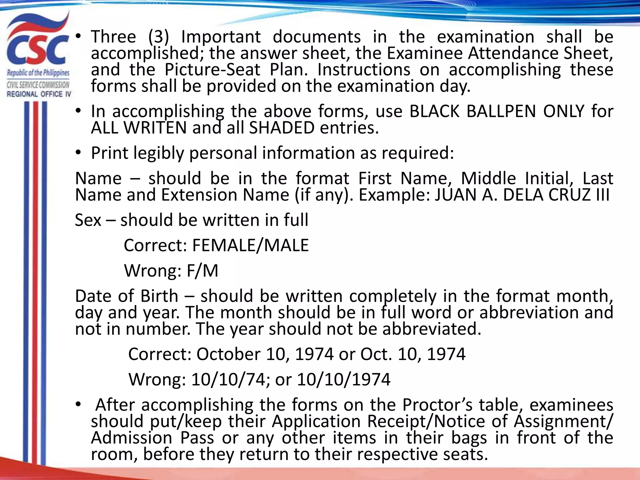Examinee's Guide in Taking CSE-PPT (Ballpen-based) | PPTX
