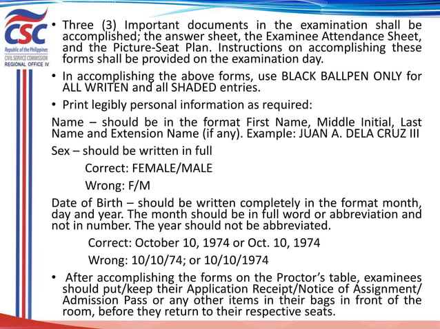 Examinee's Guide in Taking CSE-PPT (Ballpen-based) | PPTX
