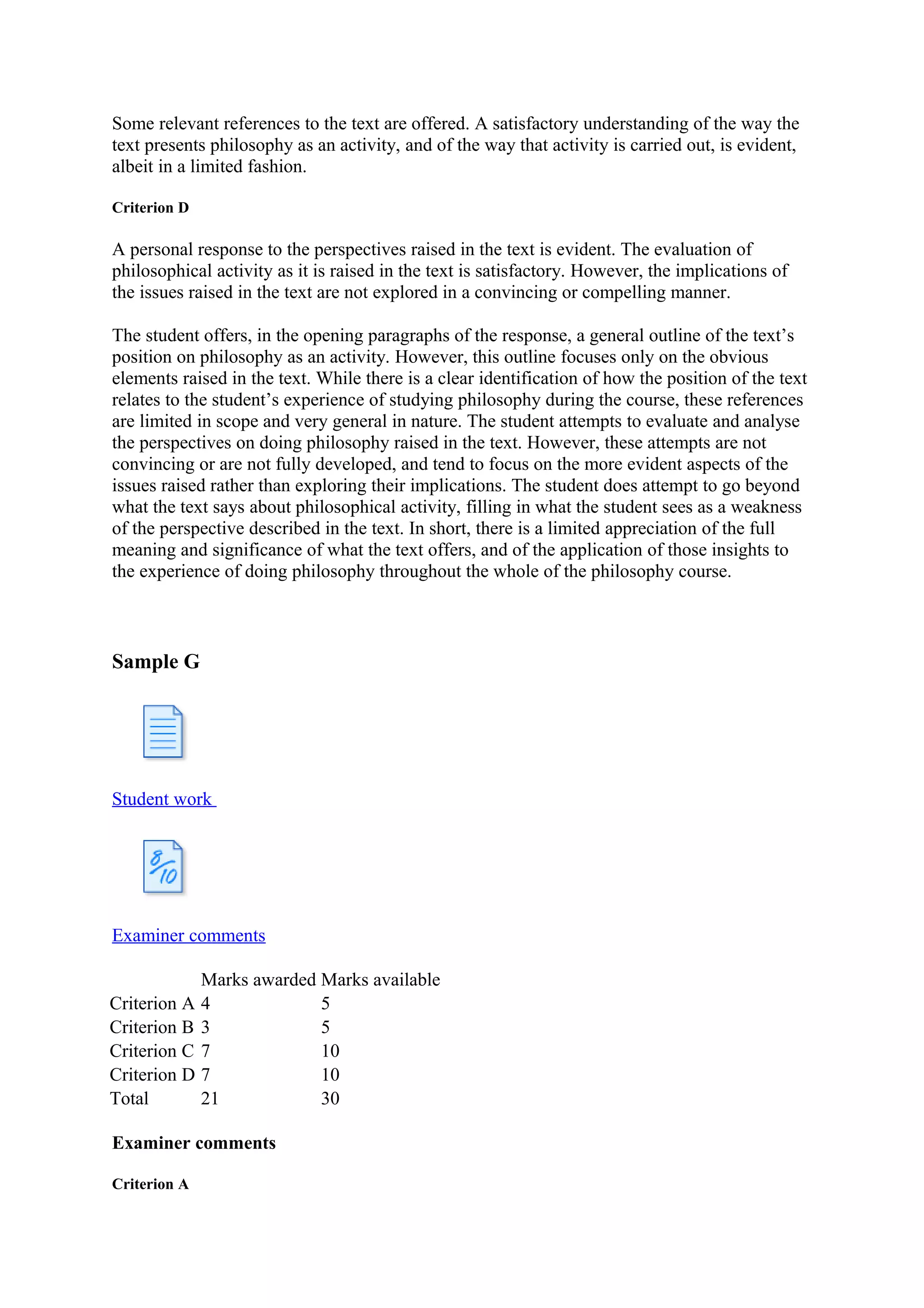 Examiner feedback samples | DOC