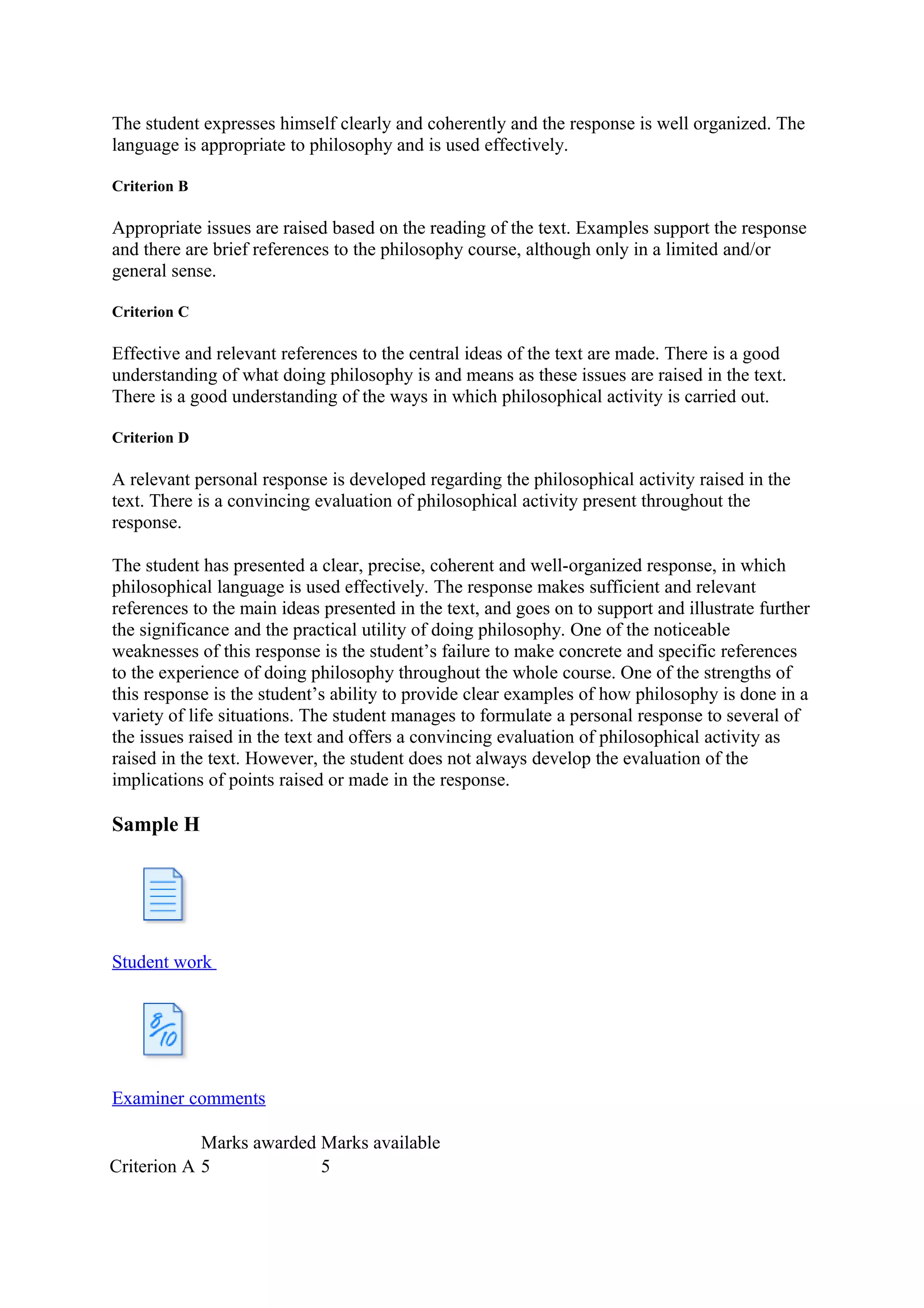 Examiner feedback samples | DOC