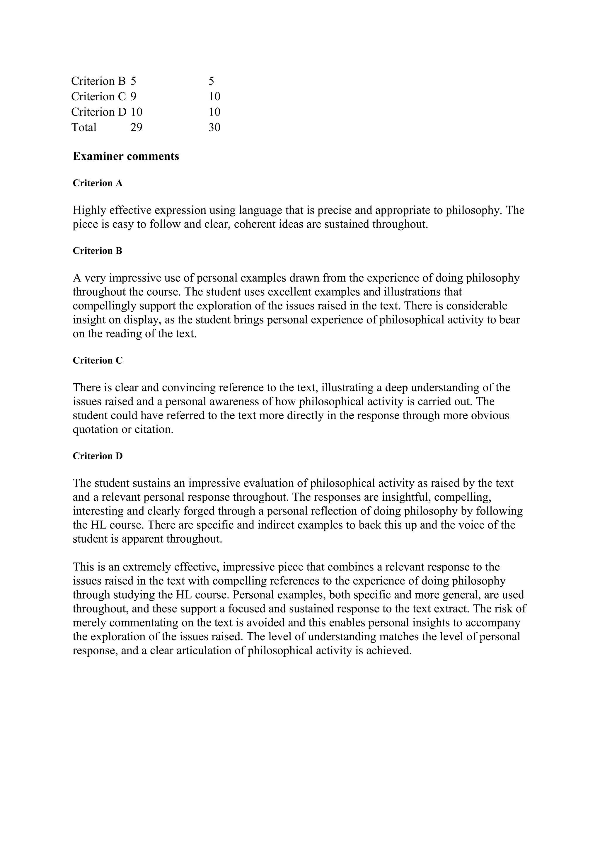 Examiner feedback samples | DOC