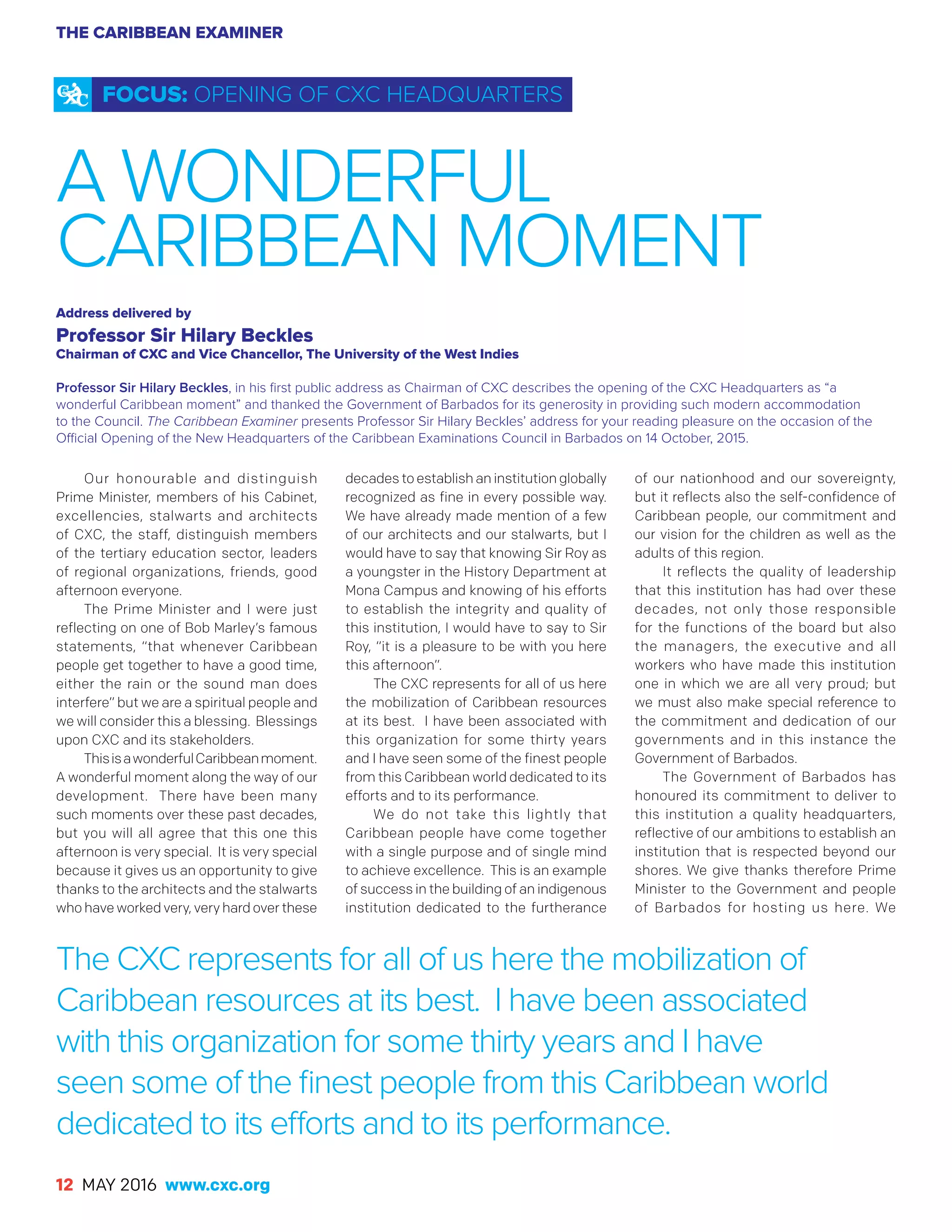 The Caribbean Examiner - New CXC Headquarters - Not Just A Building | PDF