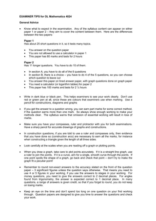 Examiner tips for ol mathematics | PDF