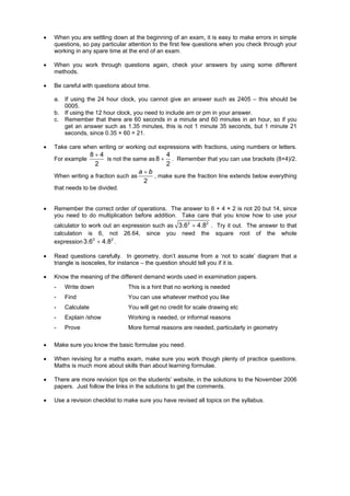 Examiner tips for ol mathematics | PDF