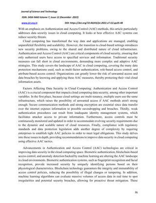 Examining Cloud Computing's Data Security Problems and Solutions: Authentication and Access ...