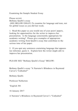 Examining the Sample Student EssayPlease revisit Bethany Quall.docx