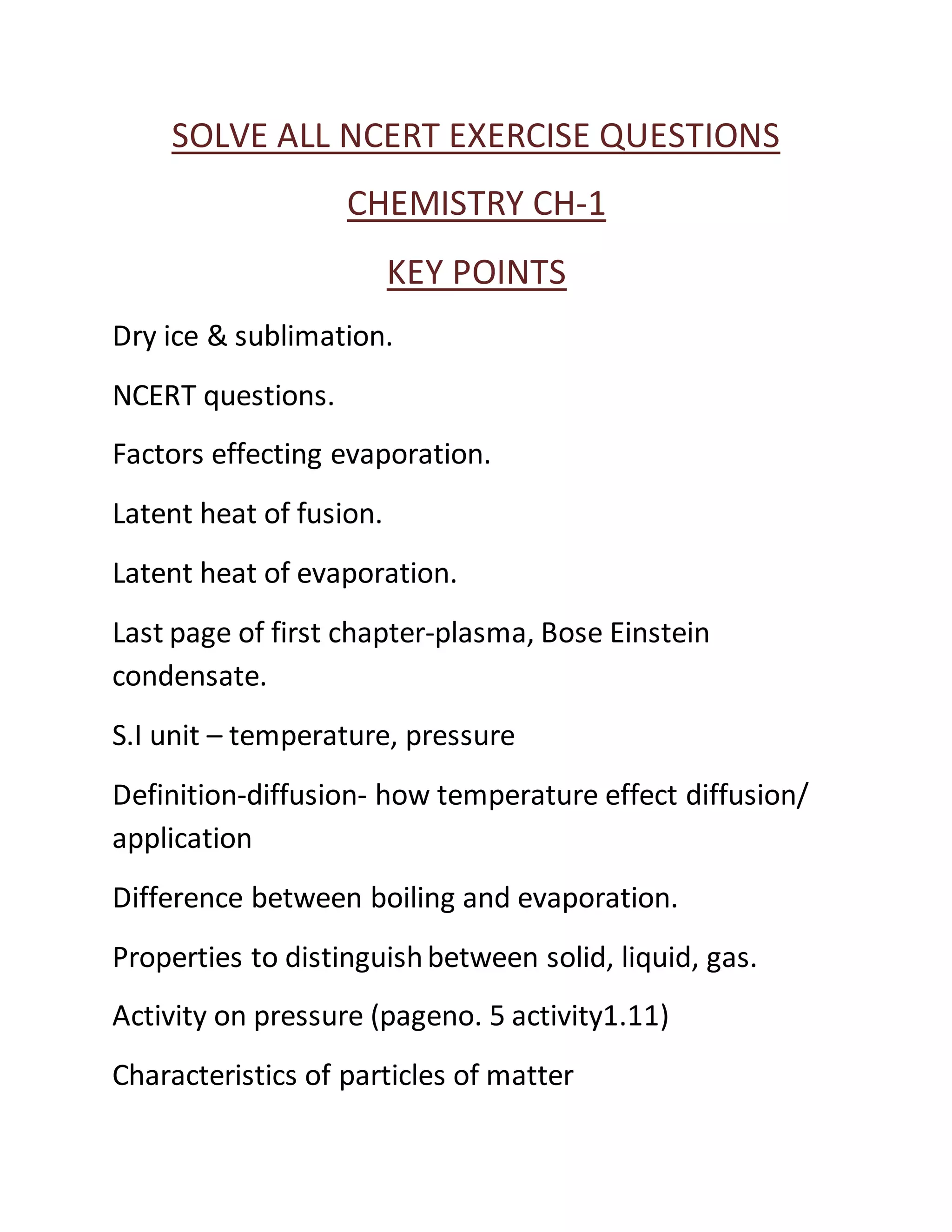 Exam key points (chem) | DOCX