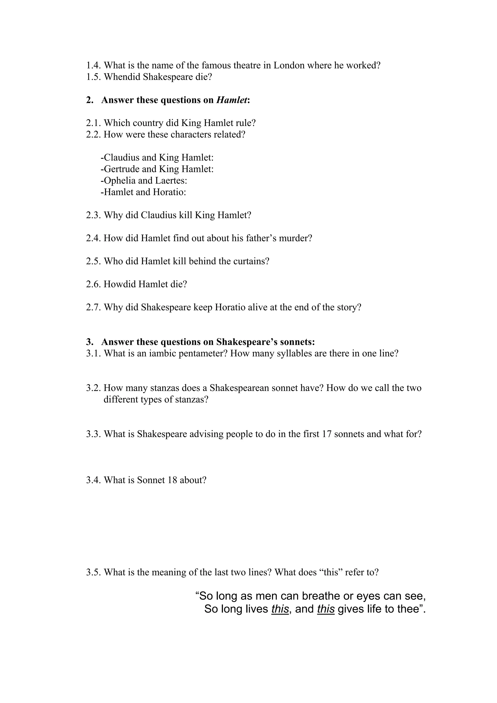 Exam literature shakespeare | PDF