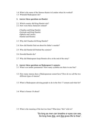 Exam literature shakespeare | PDF