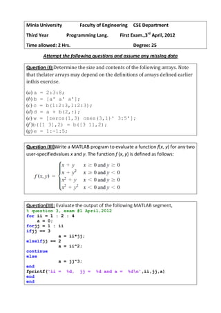 Exam matlab1 | PDF