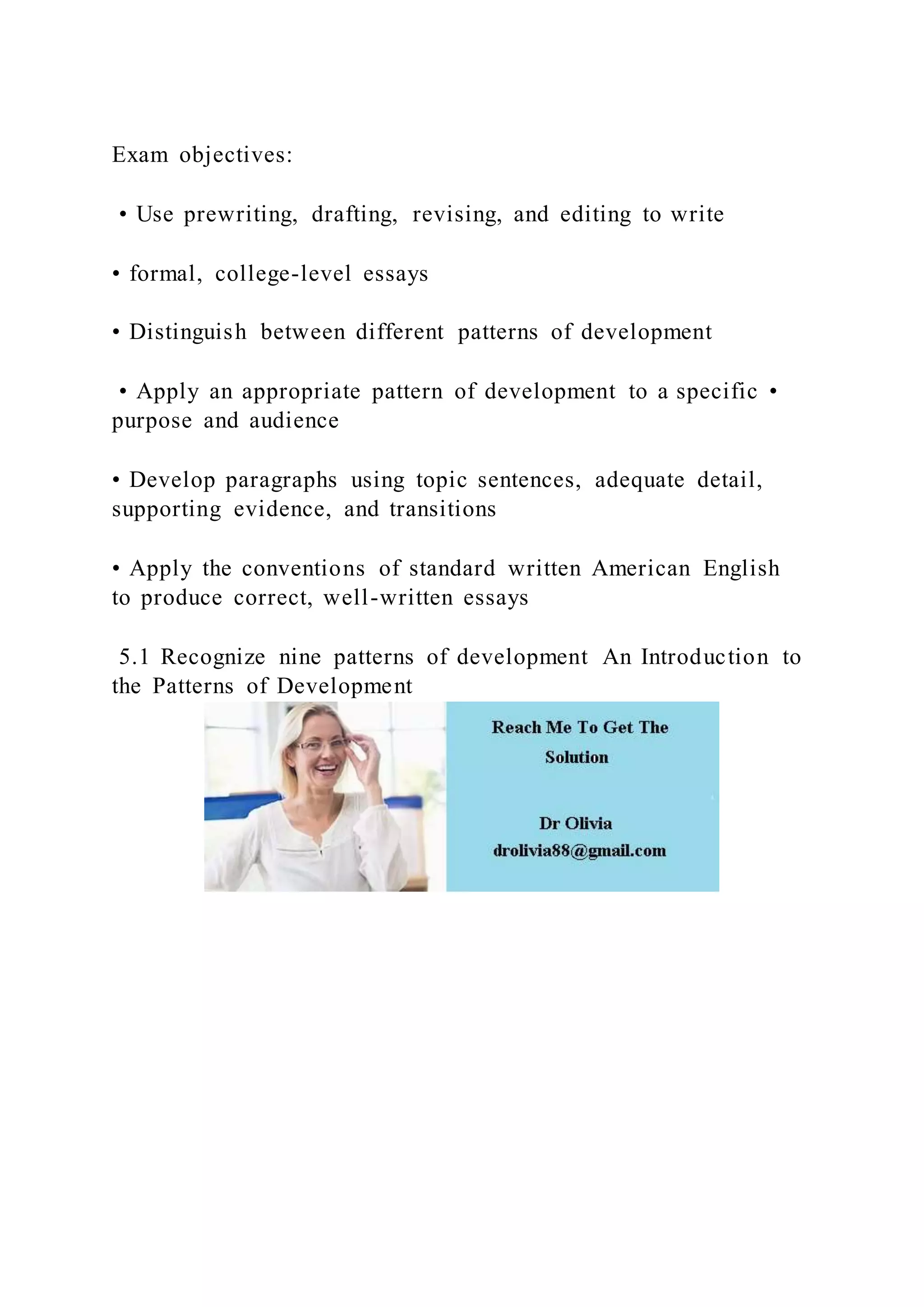 Exam objectives • Use prewriting, drafting, revising, and editi | DOCX ...