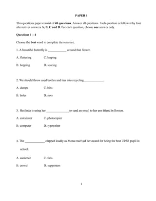 Exam paper 1 year 4 | DOC | Cooking | Food & Drink