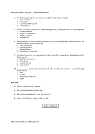 Exam paper financial_management | PDF