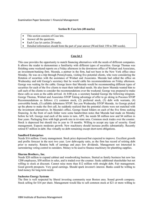 Exam paper financial_management | PDF