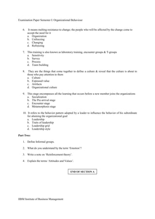 Exam paper organizational_behaviour | PDF