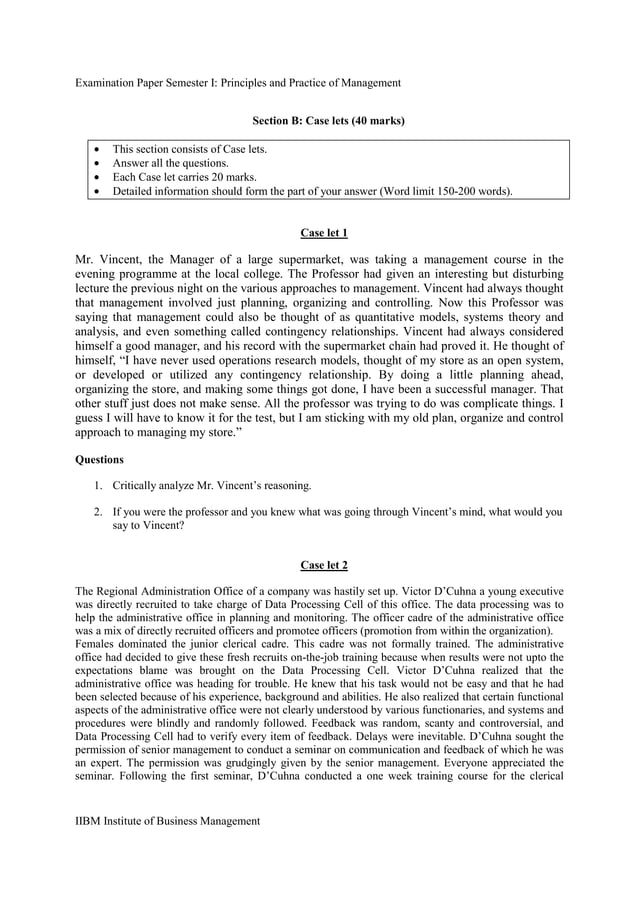 Exam paper principles & practices of management | PDF