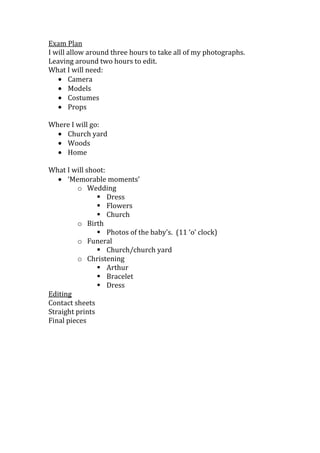 Exam plan photography | DOCX