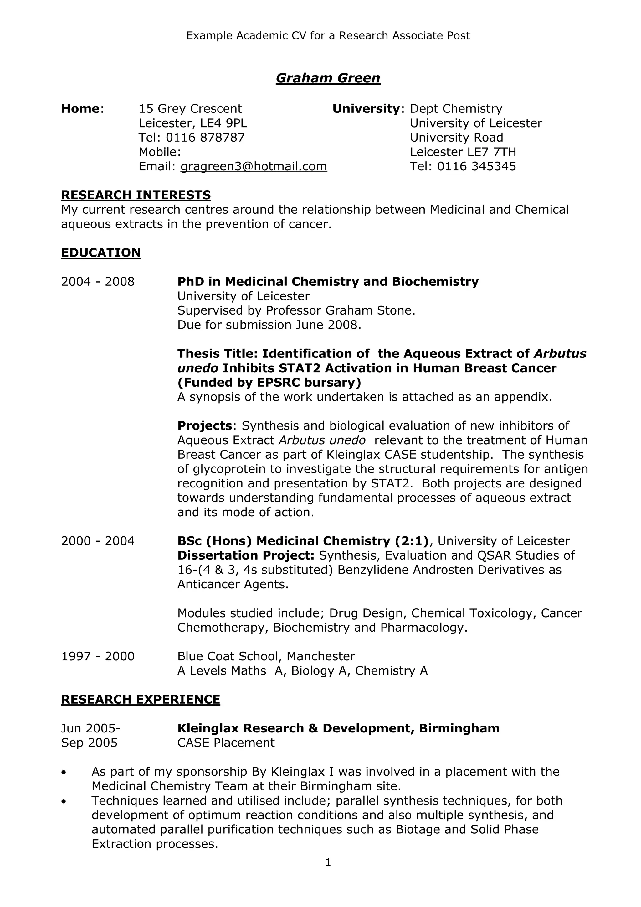 Example academic CV | PDF