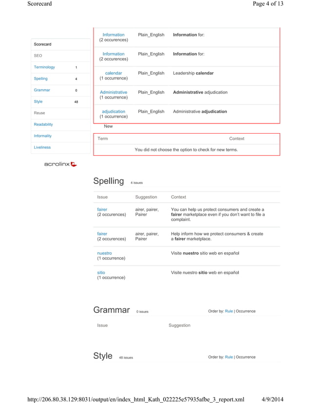 Example acrolinx report-cfpb | PDF | Web Design and HTML | Internet