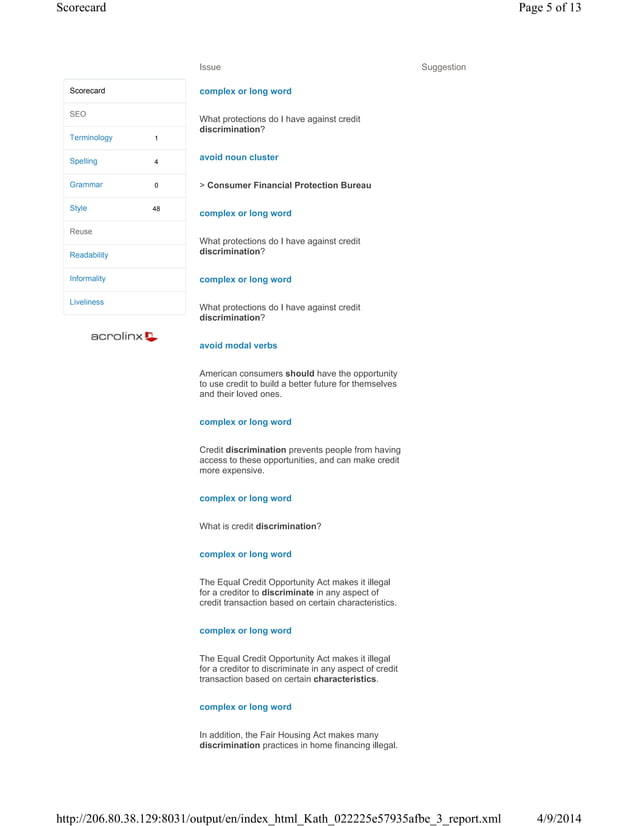 Example acrolinx report-cfpb | PDF | Web Design and HTML | Internet