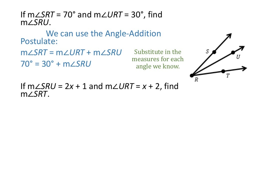 Example Angle Addition Postulate Example Angle Addition Postulate